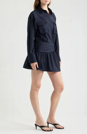 ROWING BLAZERS Pinstripe Long Sleeve Wool Blend Mini Shirtdress