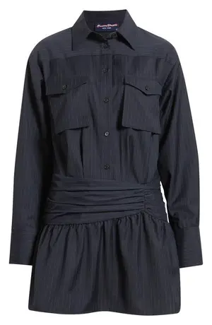 ROWING BLAZERS Pinstripe Long Sleeve Wool Blend Mini Shirtdress