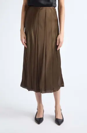 VINCE Vince Raw-Edge Pleated Satin Skirt