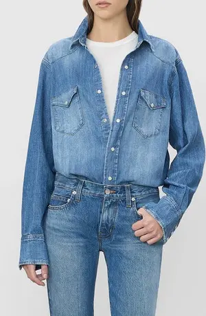 Eterne Ellis Cotton Denim Shirt - Medium Indigo