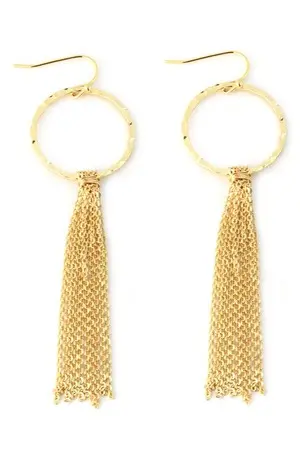 PANACEA Hammered Hoop Chain Tassel Earrings - Gold
