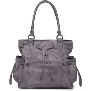 OLD TREND Brassia Genuine Leather Woven Utility Tote Grey