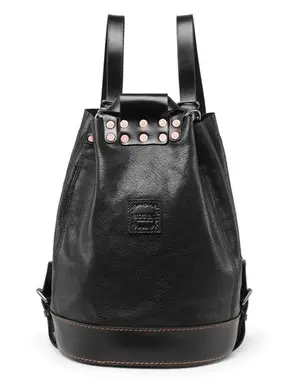 OLD TREND Canna Genuine Leather Convertible Bucket Backpack - Black