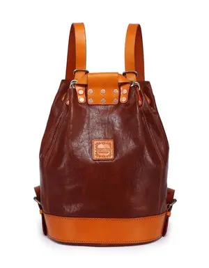 OLD TREND Canna Genuine Leather Convertible Bucket Backpack Brown