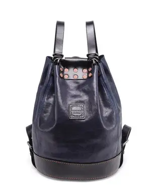 OLD TREND Canna Genuine Leather Convertible Bucket Backpack - Navy