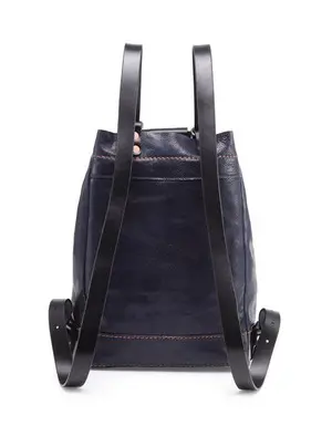 OLD TREND Canna Genuine Leather Convertible Bucket Backpack - Navy