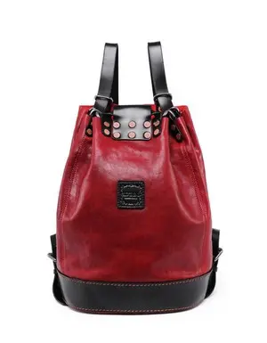 OLD TREND Canna Genuine Leather Convertible Bucket Backpack Red