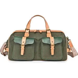 OLD TREND Speedwell Genuine Leather Waxed Canvas Travel Duffel - Olive