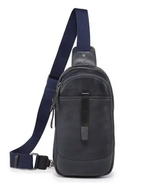 OLD TREND Fern Genuine Leather Compact Crossbody Sling Bag - Navy