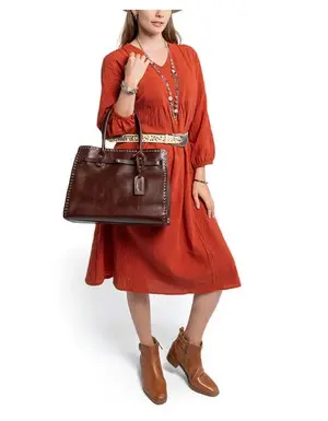 OLD TREND Westland Genuine Leather Textured Heritage Tote - Coffee