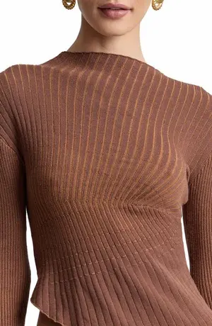 Avec Les Filles Radial Rib Asymmetric Hem Sweater