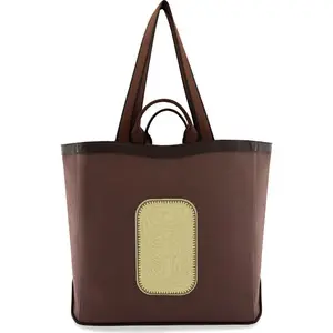 BEHNO Maison Large Canvas & Leather Tote Cacao/buttercream