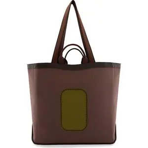 BEHNO Maison Large Canvas & Leather Tote - Cacao/wood