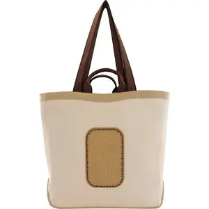 BEHNO Behno Maison Large Canvas & Leather Tote Sand/bisque
