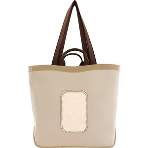 BEHNO Maison Large Canvas & Leather Tote Sand/ecru