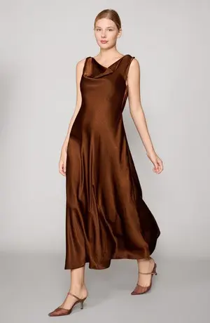 MELLODAY Drape Front Satin Midi Dress