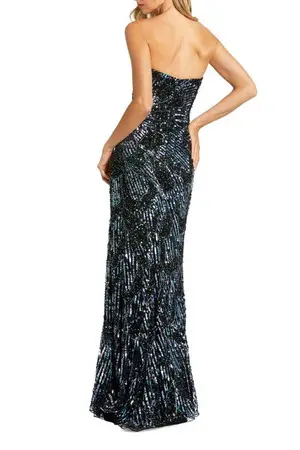 Mac Duggal Strapless Embellished Abstract Column Gown