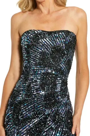 Mac Duggal Strapless Embellished Abstract Column Gown