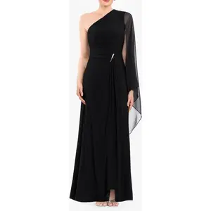 Betsy & Adam One Shoulder Chiffon Trim Maxi Dress