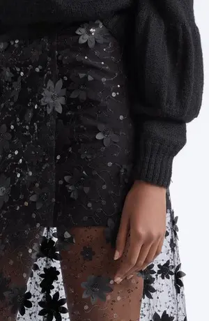 KUR Floral Appliqué Mesh Wrap Maxi Skirt