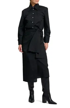 SHIRTY Talita Wrap Tie Waist Midi Shirt Dress - Black