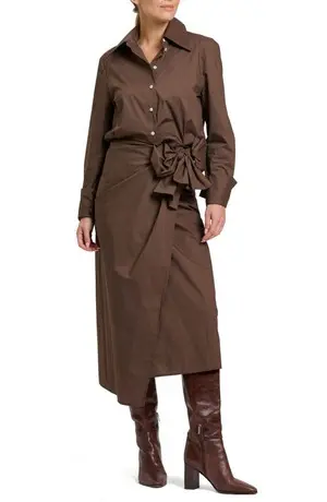 SHIRTY Talita Wrap Tie Waist Midi Shirt Dress - Chocolate