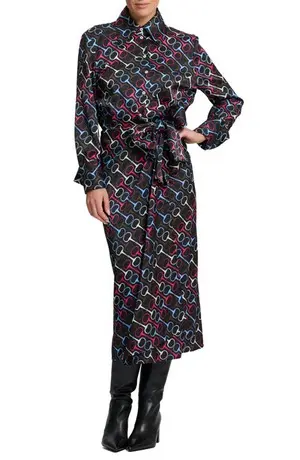 SHIRTY Talita Wrap Tie Waist Midi Shirt Dress - Snaffle Print