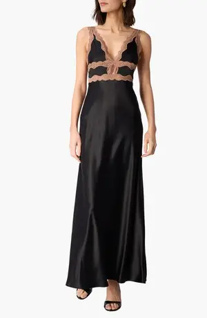 Cami Nyc Lace Trim Satin Slipdress - Black