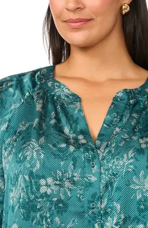 Vince Camuto Floral Print Raglan Sleeve Button Up Shirt