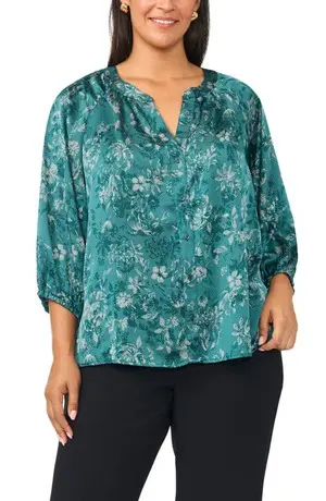 Vince Camuto Floral Print Raglan Sleeve Button Up Shirt
