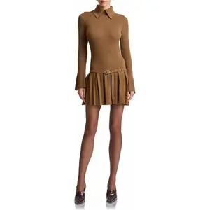 Avec Les Filles Drop Waist Pleated Sweater Dress - Russet