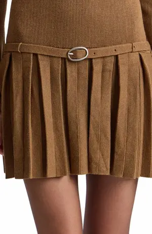 Avec Les Filles Drop Waist Pleated Sweater Dress
