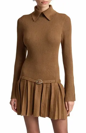 Avec Les Filles Drop Waist Pleated Sweater Dress
