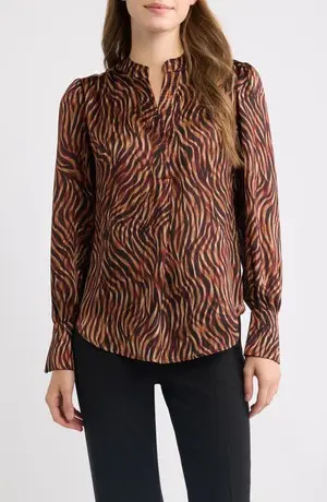 Anne Klein Pleat Front Split Neck Top - Barolo Multi