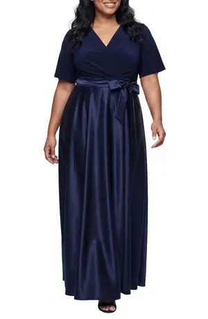 Alex Evenings Mixed Media Surplice Neck Gown
