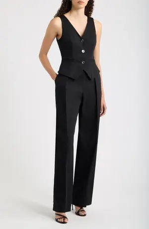 Black Halo Sleeveless Stretch Cotton Jumpsuit - Black