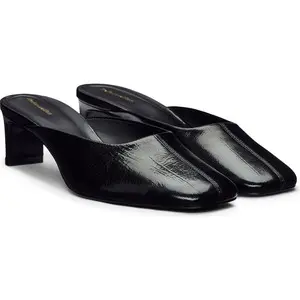 REFORMATION Inez Leather Heeled Mule - Black Eel
