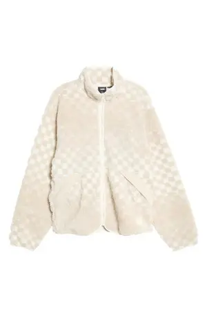 VANS Nights High Pile Fleece Jacket With Checkerboard Print - Marshmallow