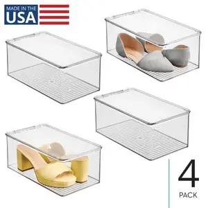 IDESIGN Stackable Shoe Box With Hinged Lid For Wedges, Sandals, Or Flats, Set Of 4