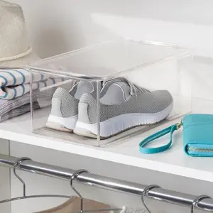 IDESIGN Stackable Shoe Box With Hinged Lid For Wedges, Sandals, Or Flats, Set Of 4