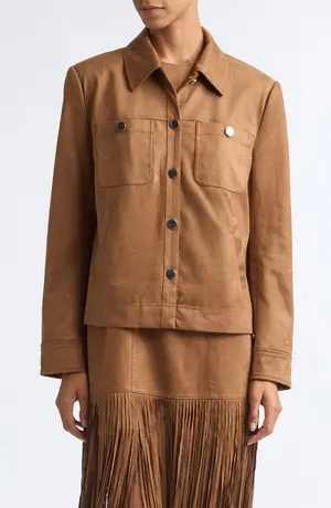 TOCCIN Isalya Faux Suede Button Front Jacket - Cedar