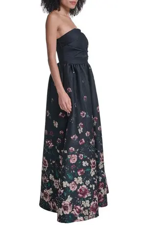 Karl Lagerfeld Paris Strapless Floral Print Fil Coupé Ballgown