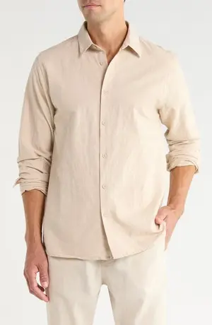 RHYTHM Classic Linen & Cotton Button-up Shirt - Sand