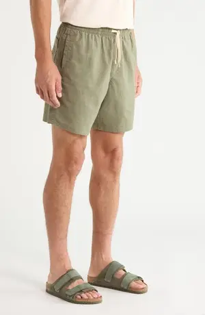 RHYTHM Classic Linen & Cotton Jam Drawstring Shorts - Olive