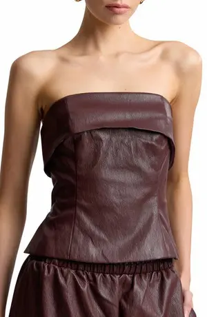 Avec Les Filles Faux Leather Foldover Strapless Top
