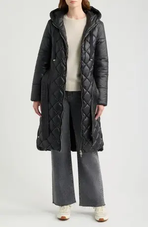 Love Token Malik Quilted Puffer Coat - Black