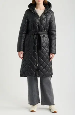 Love Token Malik Quilted Puffer Coat - Black