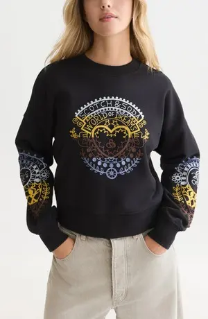 Scotch & Soda Embroidered Relaxed Fit Sweatshirt - Meteorite