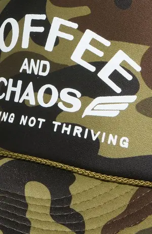 FRIDAY FEELIN’ Coffee & Chaos Patch Trucker Hat