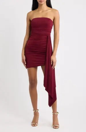 EMERALD SUNDAE Glitter Knit Strapless Minidress With Side Drape